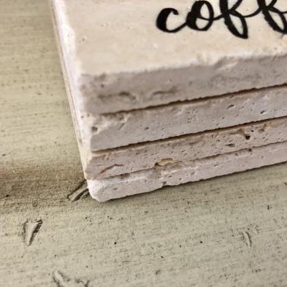 But First Coffee, Natural Stone Coasters, Set Of 4, Full Cork Bottom ...