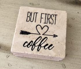 But First Coffee, Natural Stone Coasters, Set Of 4, Full Cork Bottom ...