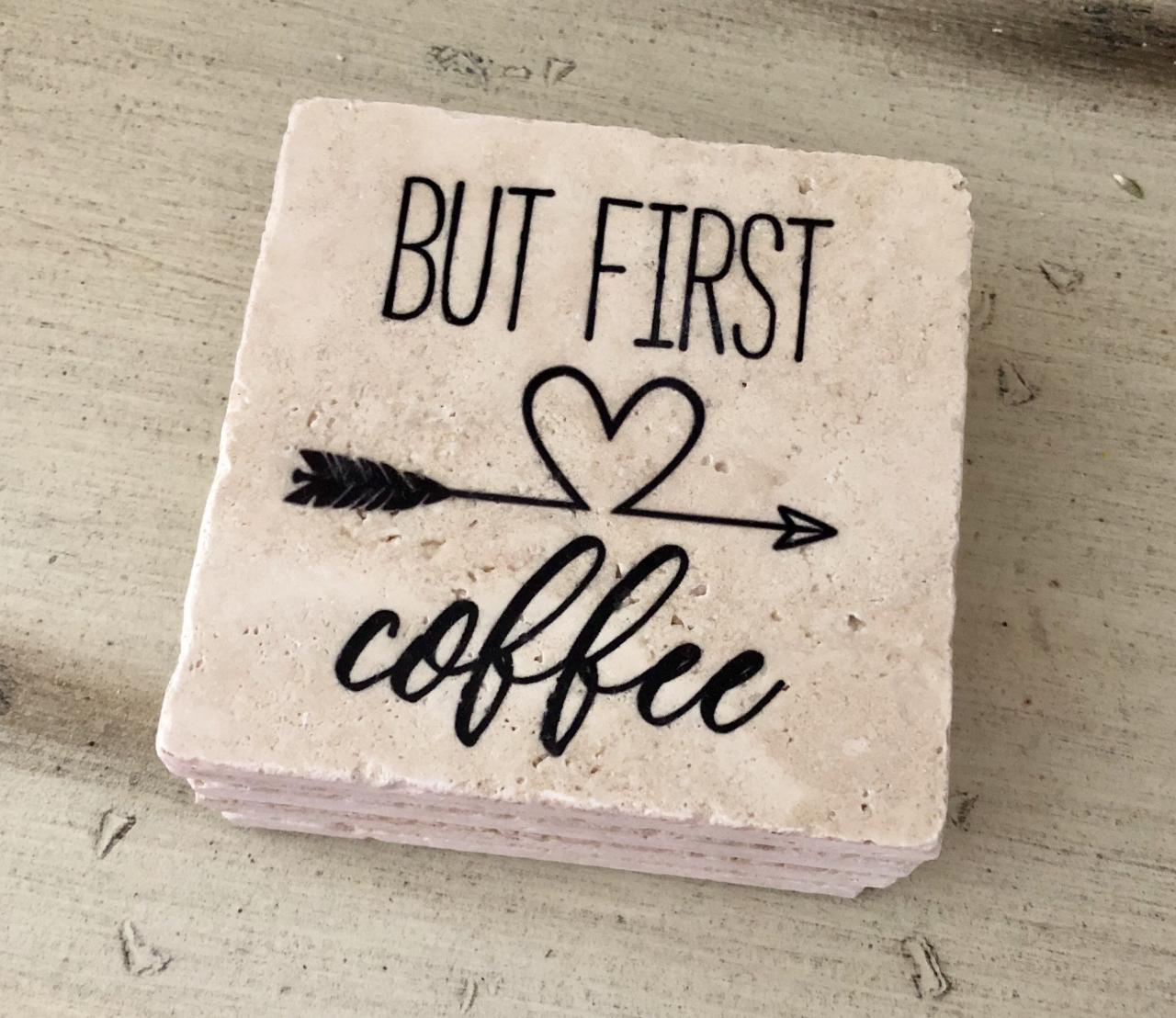 But First Coffee, Natural Stone Coasters, Set Of 4, Full Cork Bottom ...