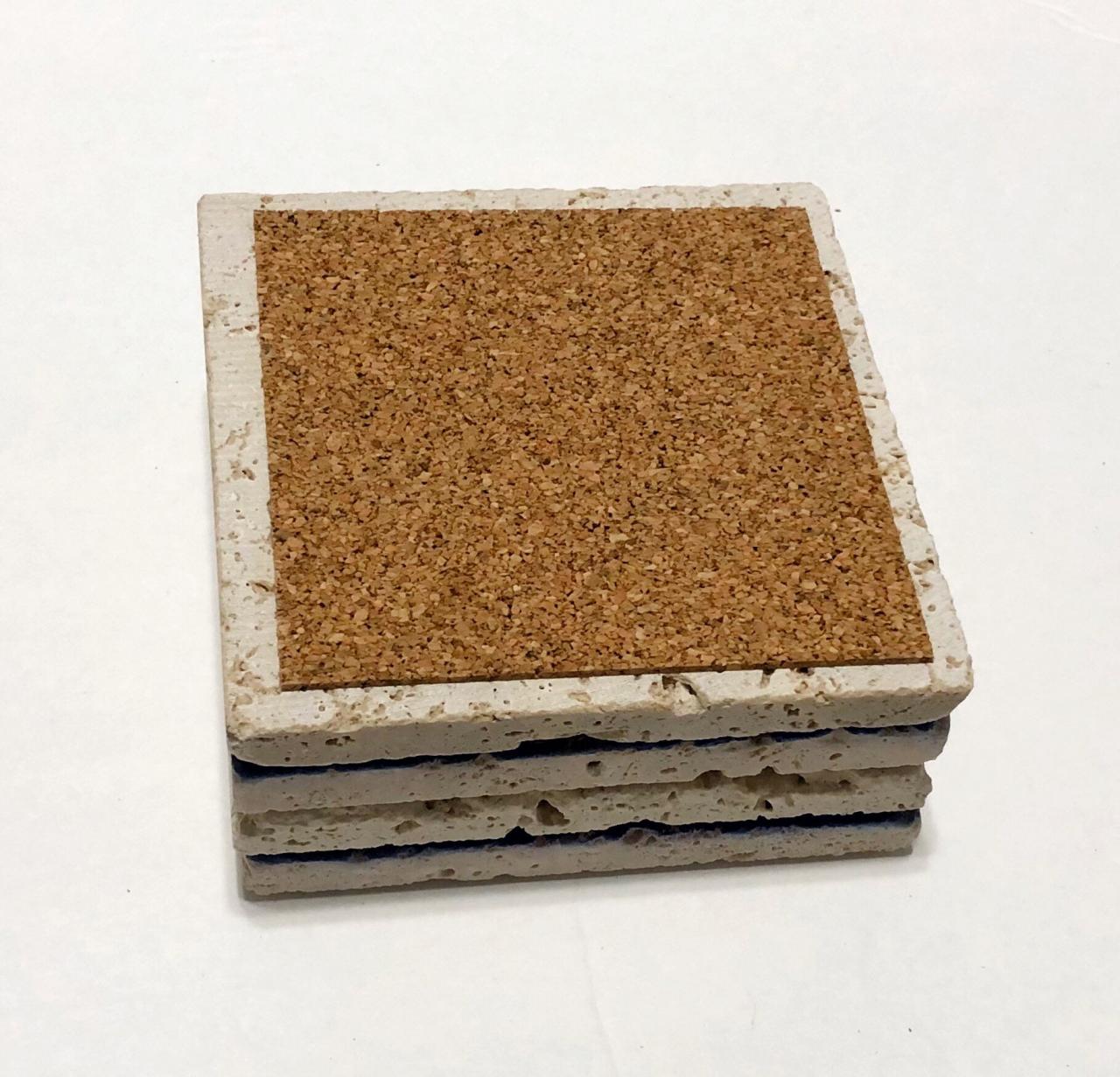 Surf Swim Natural Stone Coasters, Set Of 4 With Full Cork Bottom on Luulla